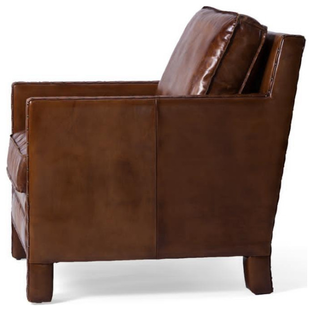 Club Armchair Distressed Genuine Leather Accent Chair - Rustic Brown ...