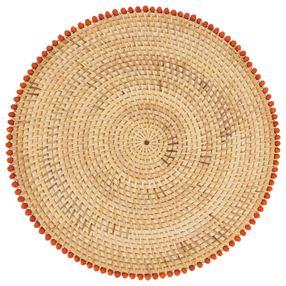 Beaded Border Design Table Mats (Set of 4), Orange, 15"x15", 15"x15 ...