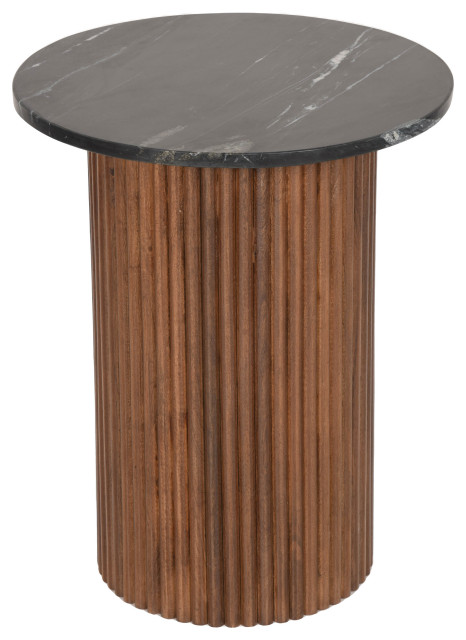 Wood/Marble, 22"H Reeded, Side Table, Brown/Black - Transitional - Side ...