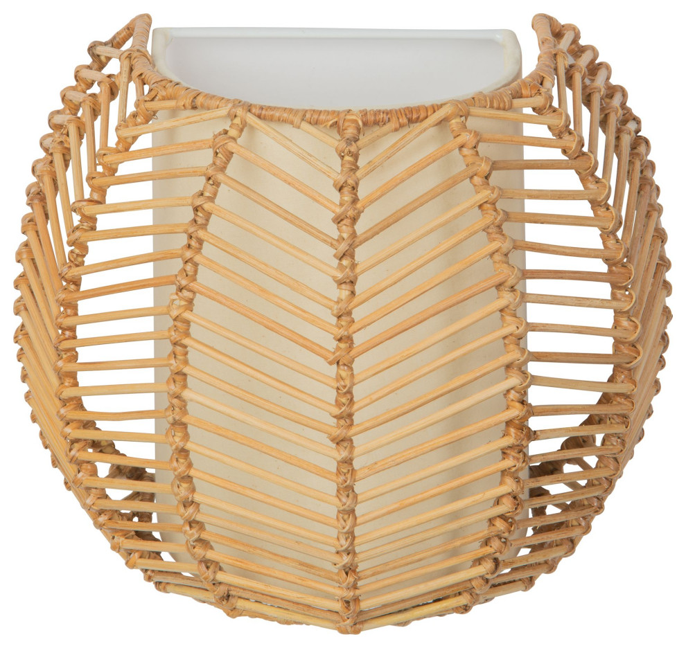 Wicker Rib Round Indoor Wall Sconce, Natural - Tropical - Wall Sconces - by KOUBOO | Houzz