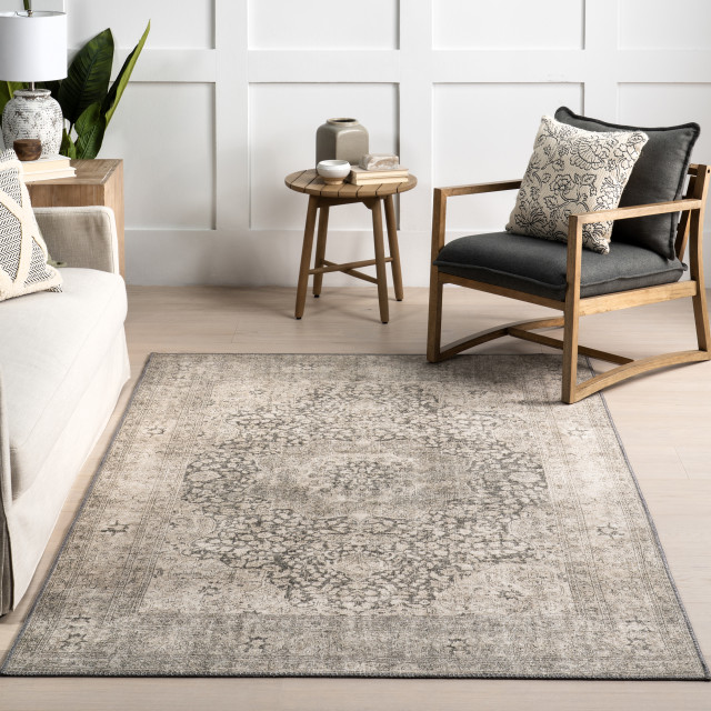 Nuloom Hillstone Collection Traditional Vintage Medallion Rug, Grey, 2 ...