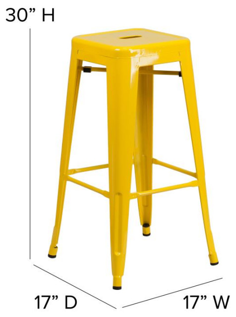 30" Yellow Stool-Teak Seat - Industrial - Outdoor Bar Stools And ...