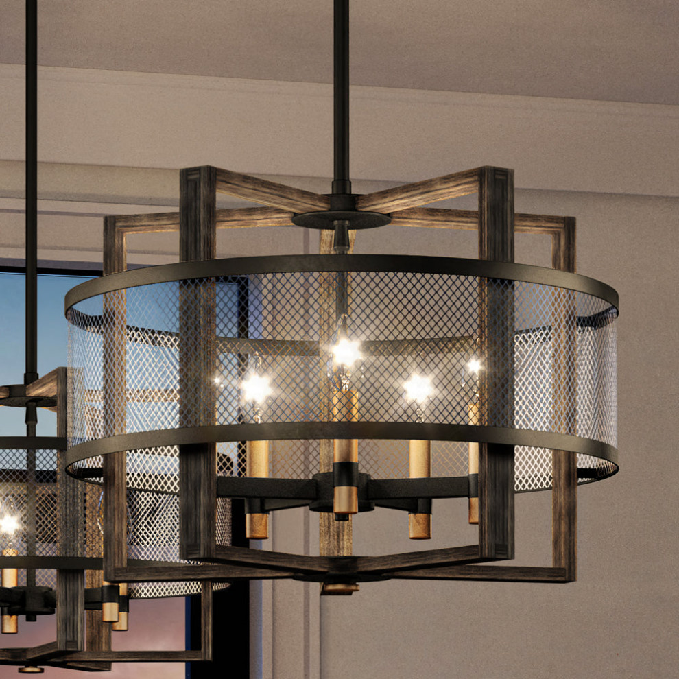 Luxury Lux Industrial Chandelier, Matte Black and Vintage Brass ...