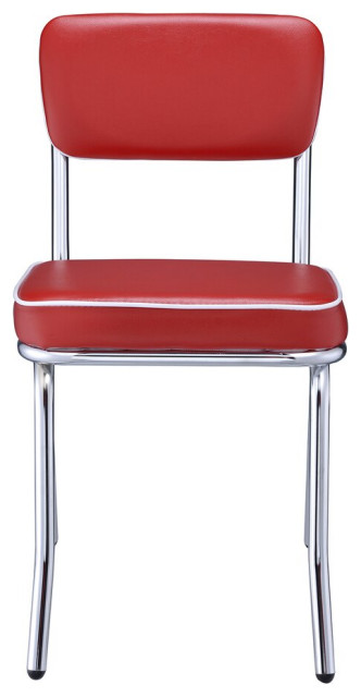 Leather Upholstered Metallic Retro Dining Side Chair, Red, Set of 2 ...