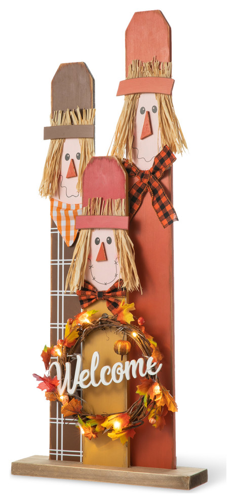 36.25" H Lighted Wooden Scarecrow Porch Decor - Traditional - Outdoor ...
