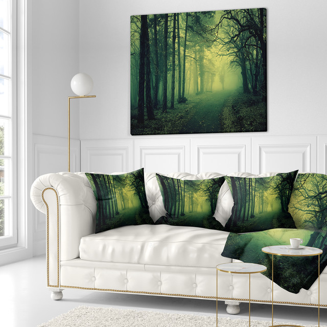 Green Light in Thick Mist Forest Landscape Photography Throw Pillow, 16 ...