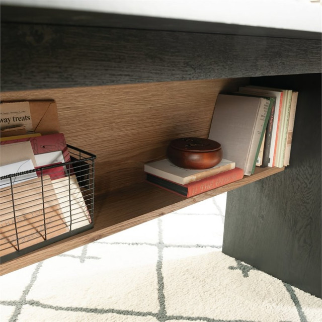 Sauder Acadia Way Engineered Wood L-Shaped Desk in Raven Oak/Timber Oak ...