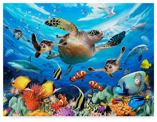 "Large Turtle" by Howard Robinson, Canvas Art, 24"x18" - Beach Style ...