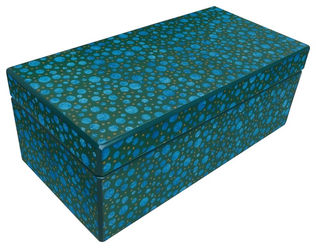 Reverse Painted Mirror Box in Blue and Green Dots, Large, Large ...