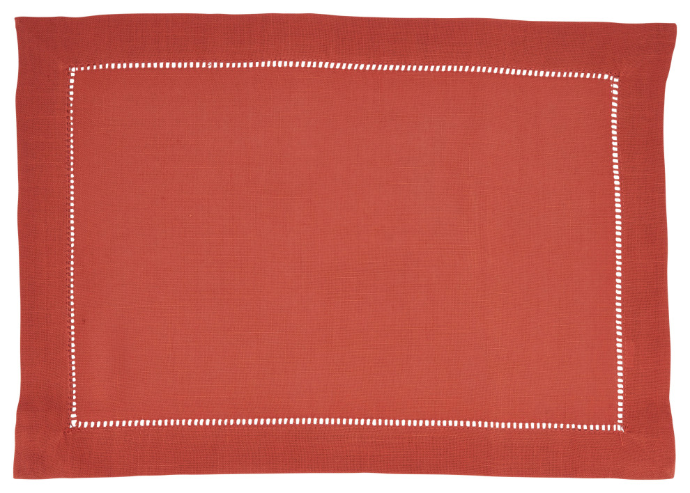 Hemstitched Border Design Table Mats (Set of 12),Terracotta, 14"x20 ...