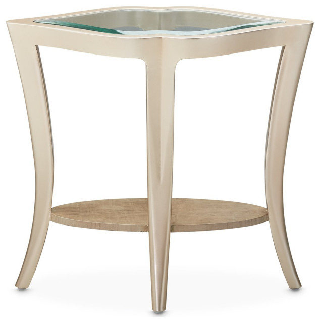 Aico Amini Malibu Crest End Table w Glass in Chardonnay - Contemporary ...