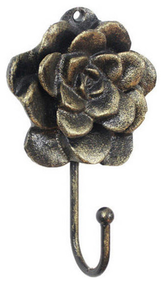 Rustic Gold Cast Iron Decorative Rose Hook 7" - Transitional - Wall ...