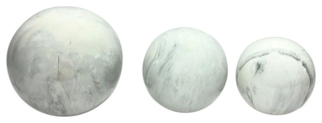3-Piece Set Marble Look Orbs, White - Contemporary - Decorative Objects ...