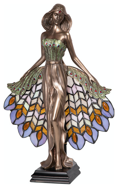 Peacock Priestess Tiffany-Style Stained Glass Illuminated Sculpture ...