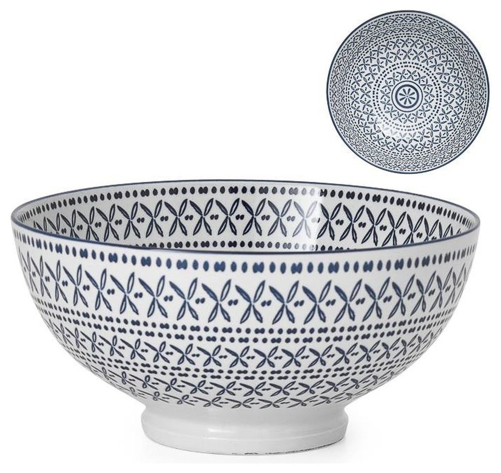 Torre and Tagus Kiri Porcelain Bowl, Blue Stitch - Contemporary ...