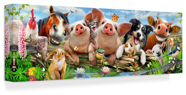 "Happy Farm Animals" by Howard Robinson, Canvas Art, 6"x19" - Farmhouse ...