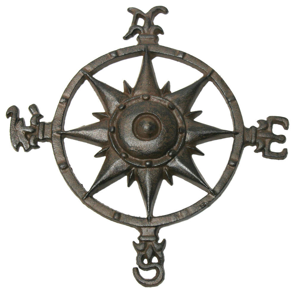 Cast Iron Rustic Compass Rose Sculpture Wall or Garden Decor ...