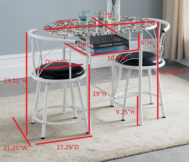 Spiky 3 Piece Black Metal With Cobblestone Wood Top Dinette Pub Set ...