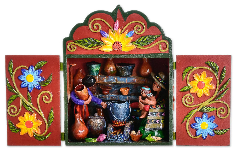Novica Handmade Andean Kitchen Wood and Ceramic Retablo - Contemporary ...