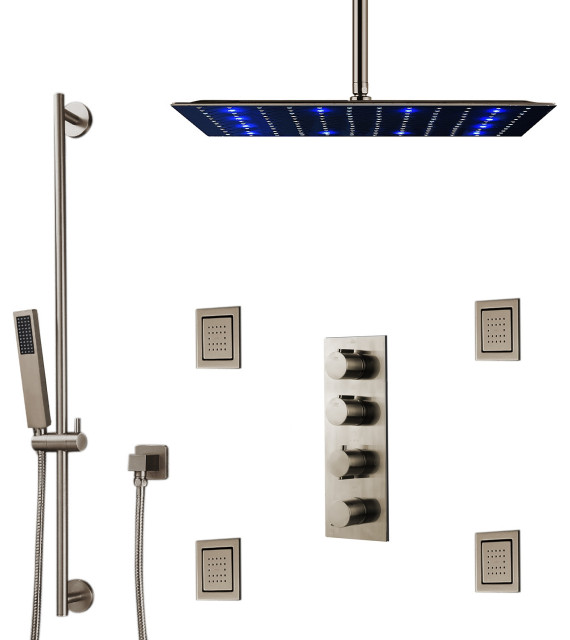 BathSelect Brushed Nickel Ceiling Mount Rainfall Shower Set With ...