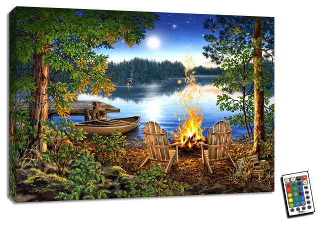 "Lakeside" 18x24 Fully Illuminated LED Wall Art - Rustic - Prints And ...