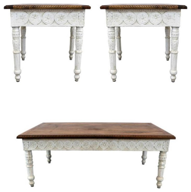 Home Square 3-Piece Set with Solid Wood Cocktail Table & 2 End Tables ...