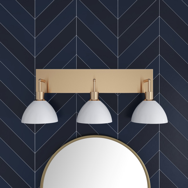 Modern 3-Light Bathroom Vanity Light Over Mirror with White Shades ...