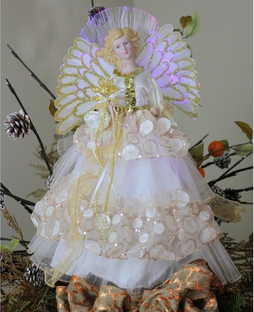 16" Battery-Operated Angel in Sequined Gown Christmas Tree Topper ...