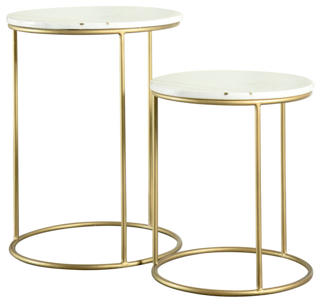 Vivienne 2-piece Round Marble Top Nesting Tables White and Gold ...