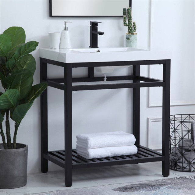 Elegant Decor Raya 30" Single Resin Top Metal Bathroom Vanity in Black ...