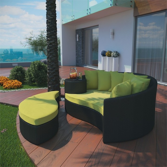 Espresso Peridot Taiji Outdoor Patio Wicker Daybed, 71"L x 79"W x 29"H ...