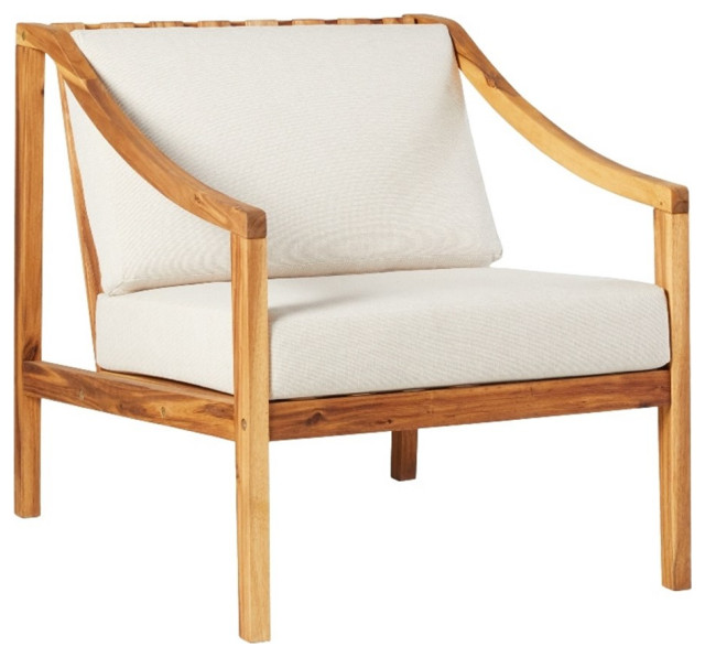 Modern Solid Wood Outdoor Curved Arm Club Chair - Natural ...