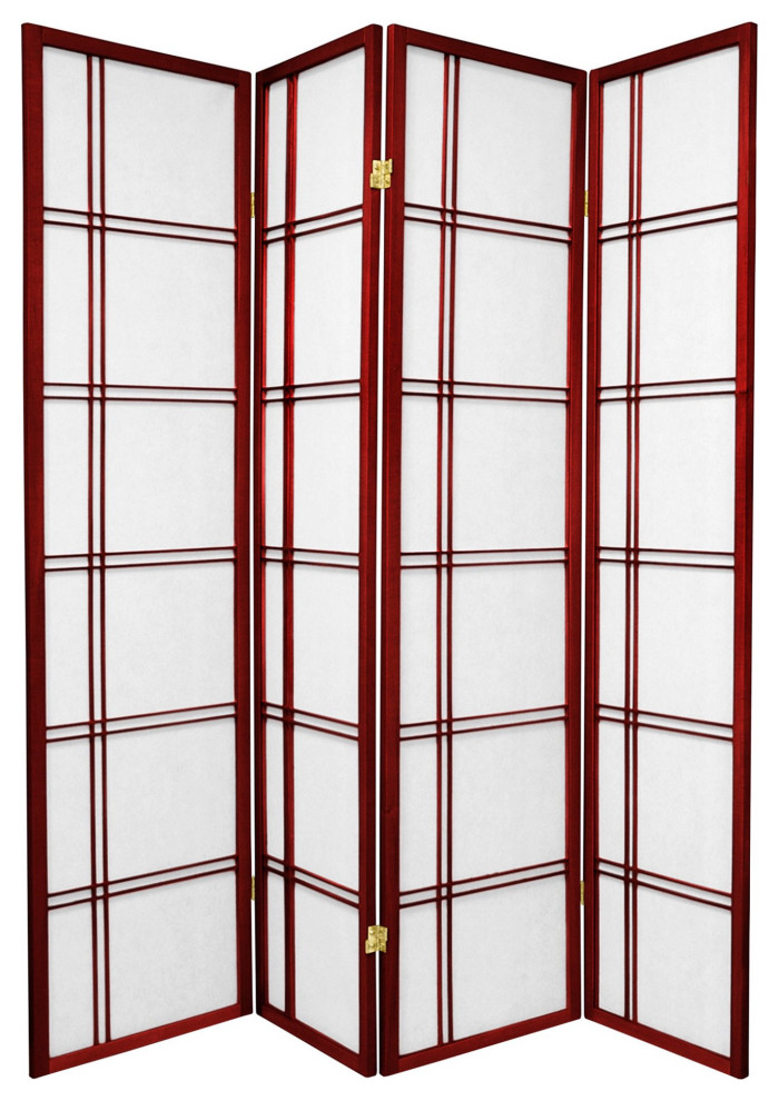 Modern Room Divider, Rosewood Spruce Wood Frame With Rice Paper Screen ...
