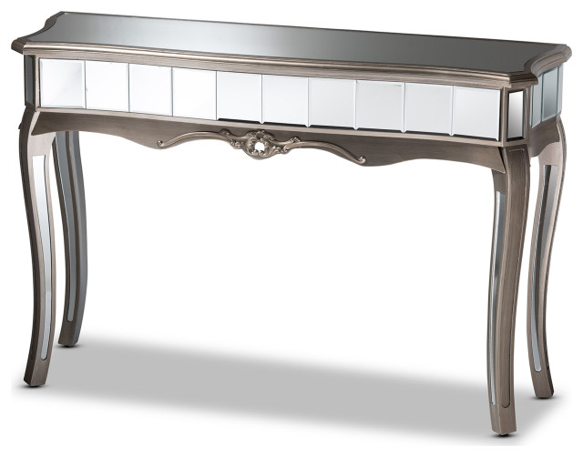 Elgin Contemporary Brushed Silver Finished Wood and Mirrored Glass ...