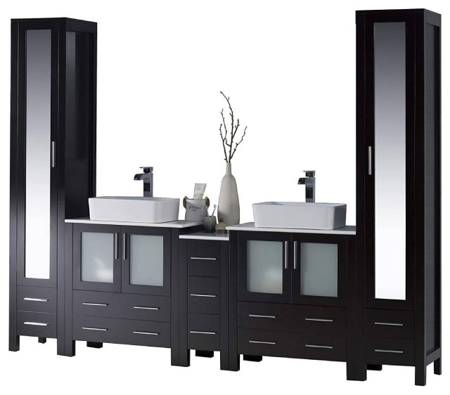 Sydney 102 Inch Vanity with Ceramic Double Vessel Sinks - White ...