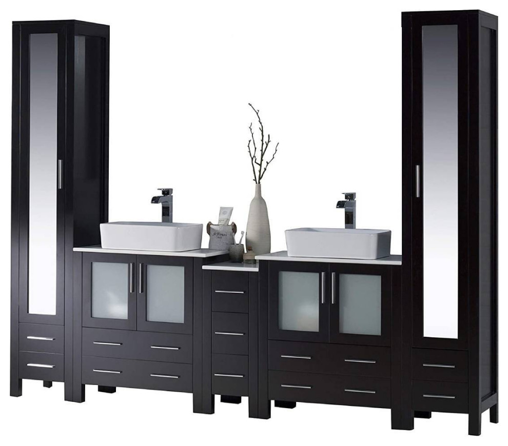 Sydney 102 Inch Vanity with Ceramic Double Vessel Sinks - White ...