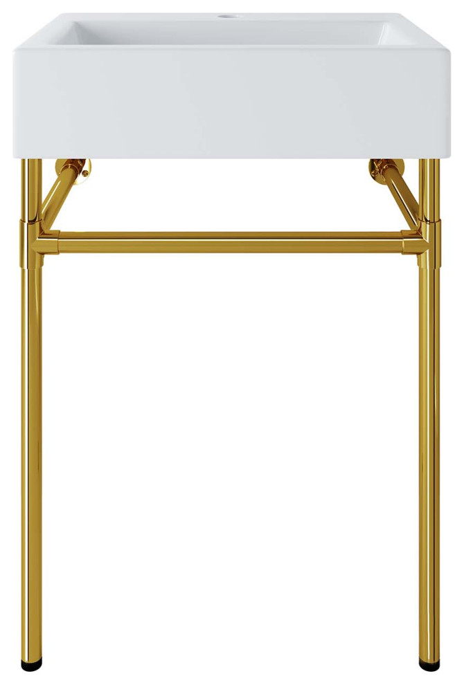 Redeem 24" Wall-Mount Gold Stainless Steel Bathroom Vanity, Gold White ...