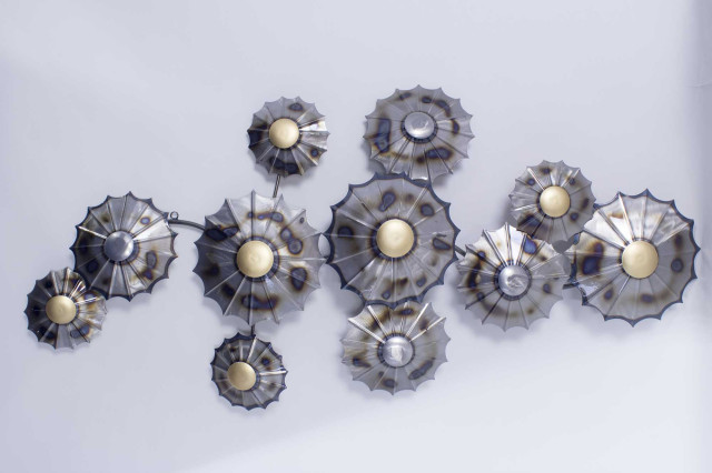 57" X 6" X 31" Metallic Multi Color Metal Clustred Metal Circles Wall ...