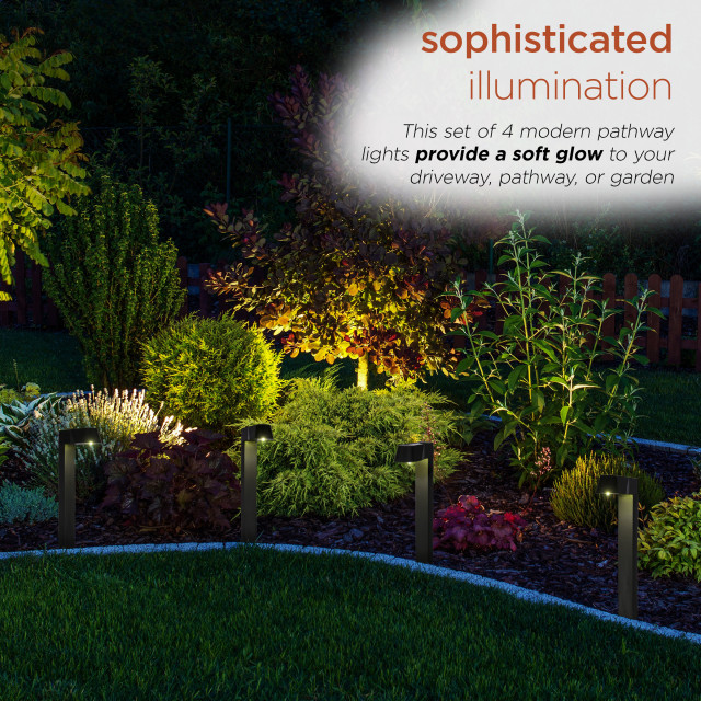 Solar Black Modern Pathway LED Light Set of 4 - Transitional - Path ...