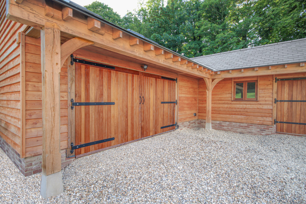 L-Shaped oak garage complex outbuilding - Traditional - Garage - Other ...