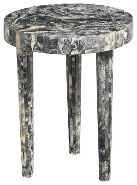 Elegant Marbleized Swirl Black Resin Accent Table 20" Round Gray ...