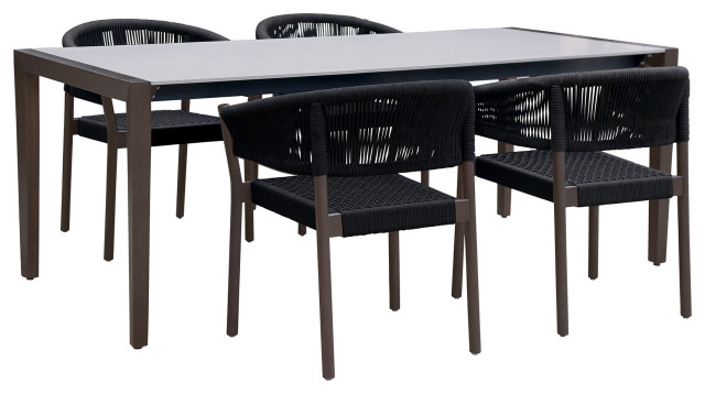 Doris Indoor 5 Pc Dining Set, Dark Wood With Superstone and Black Rope ...