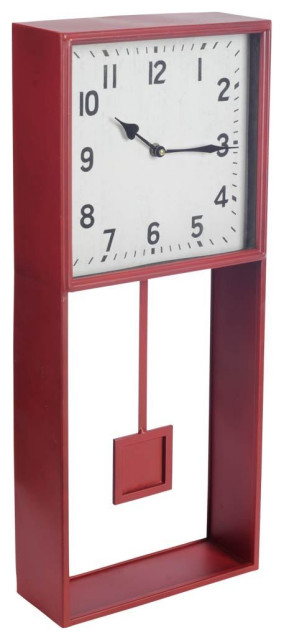 HomeRoots Rectangular Red Modern Wall Clock With Square Pendulum ...