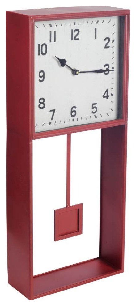 HomeRoots Rectangular Red Modern Wall Clock With Square Pendulum ...
