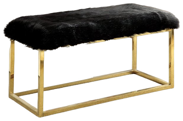 Elegant Contemporary Faux Fur Bench with Golden Metal Base ...
