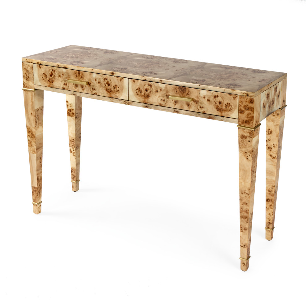 Kai 2 Drawer 46" Burl Wood Console Table - Transitional - Console ...