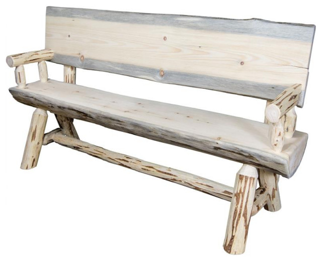 Montana Woodworks 5ft Transitional Wood Half Log Bench in Natural ...