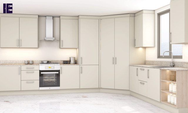 Light Grey Shaker Style L-shaped Fitted Kitchen Supplied by Inspired ...
