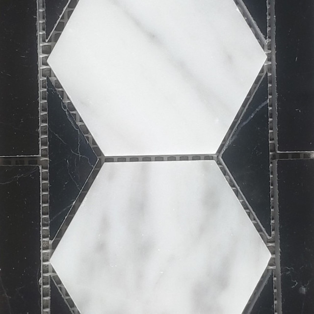 White Carrara Marble 3" Hexagon Mosaic Border Listello Tile Polished, 1 ...