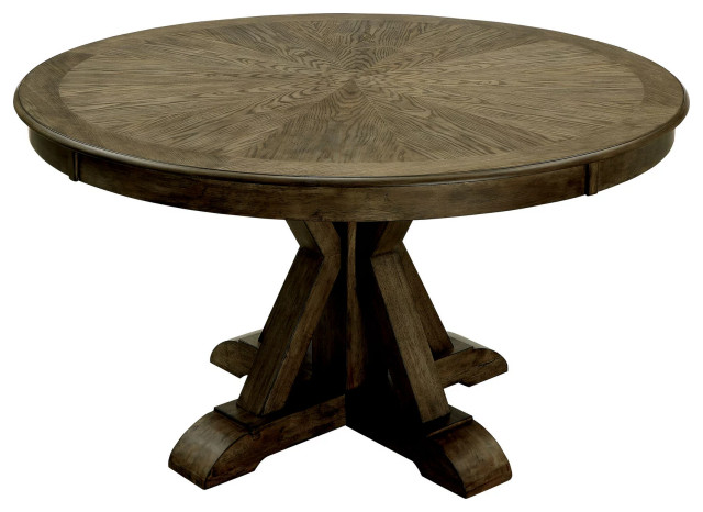 Rustic Dining Table, Pedestal Base With Rugged Angled Planks & Round ...